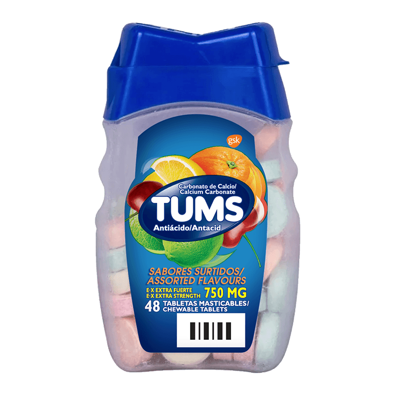 Antiácido Tums|Sabores Surtidos|48 Tabletas|750mg