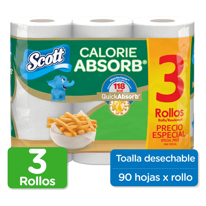 Papel Desechable Scott Calorie Absorb 3|Rollo 90 Hojas