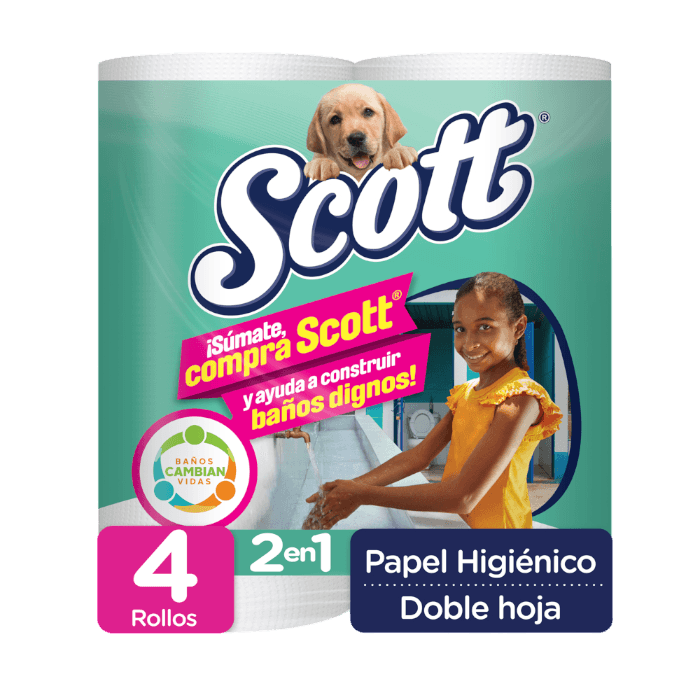Papel Higiénico Scott 2 en 1|Doble Hoja|4 Rollos